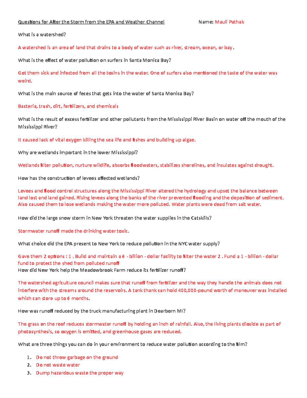 Questions for After the Storm from the EPA and Weather Channel Name ...