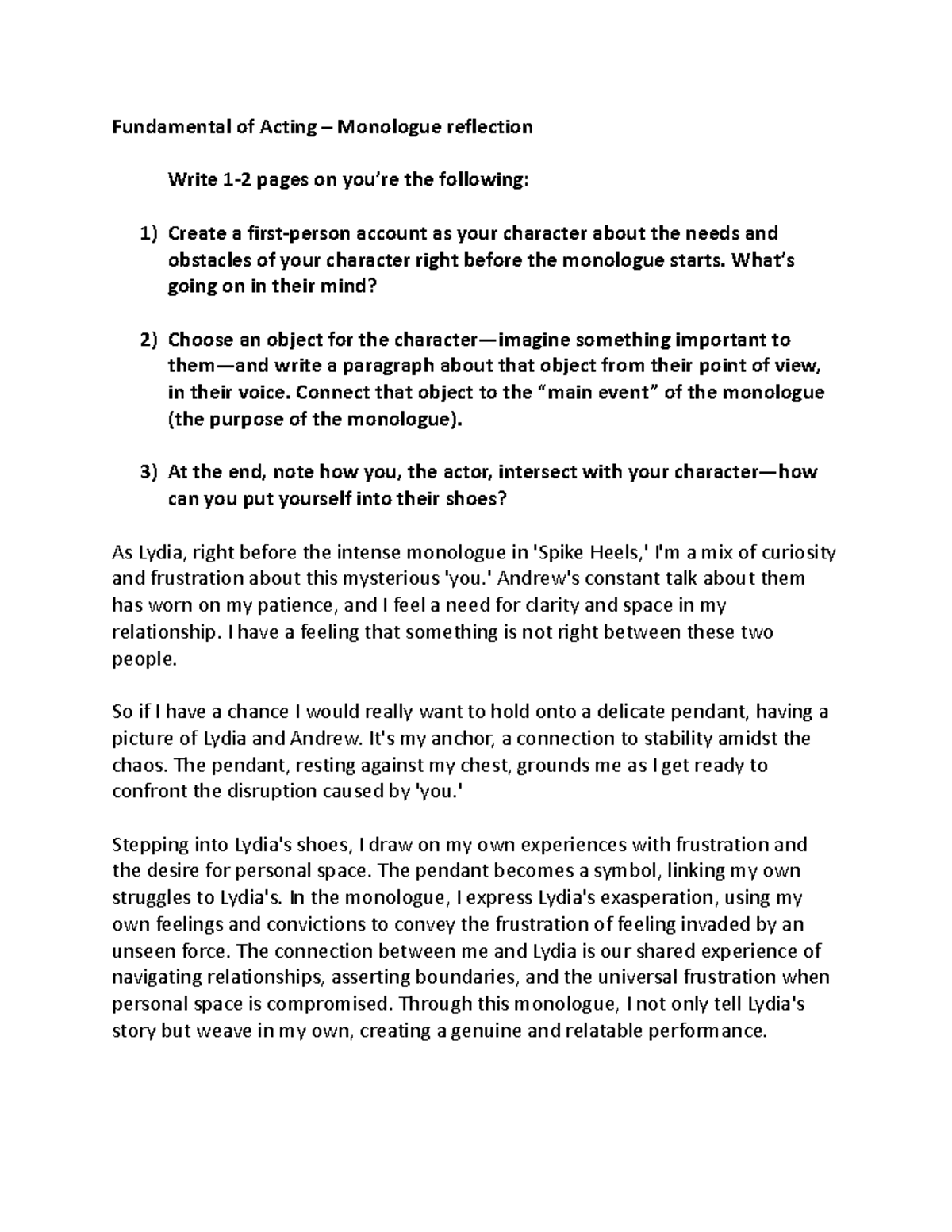 Fundamental of Acting - Monologue Reflection -Nhi - Fundamental of ...