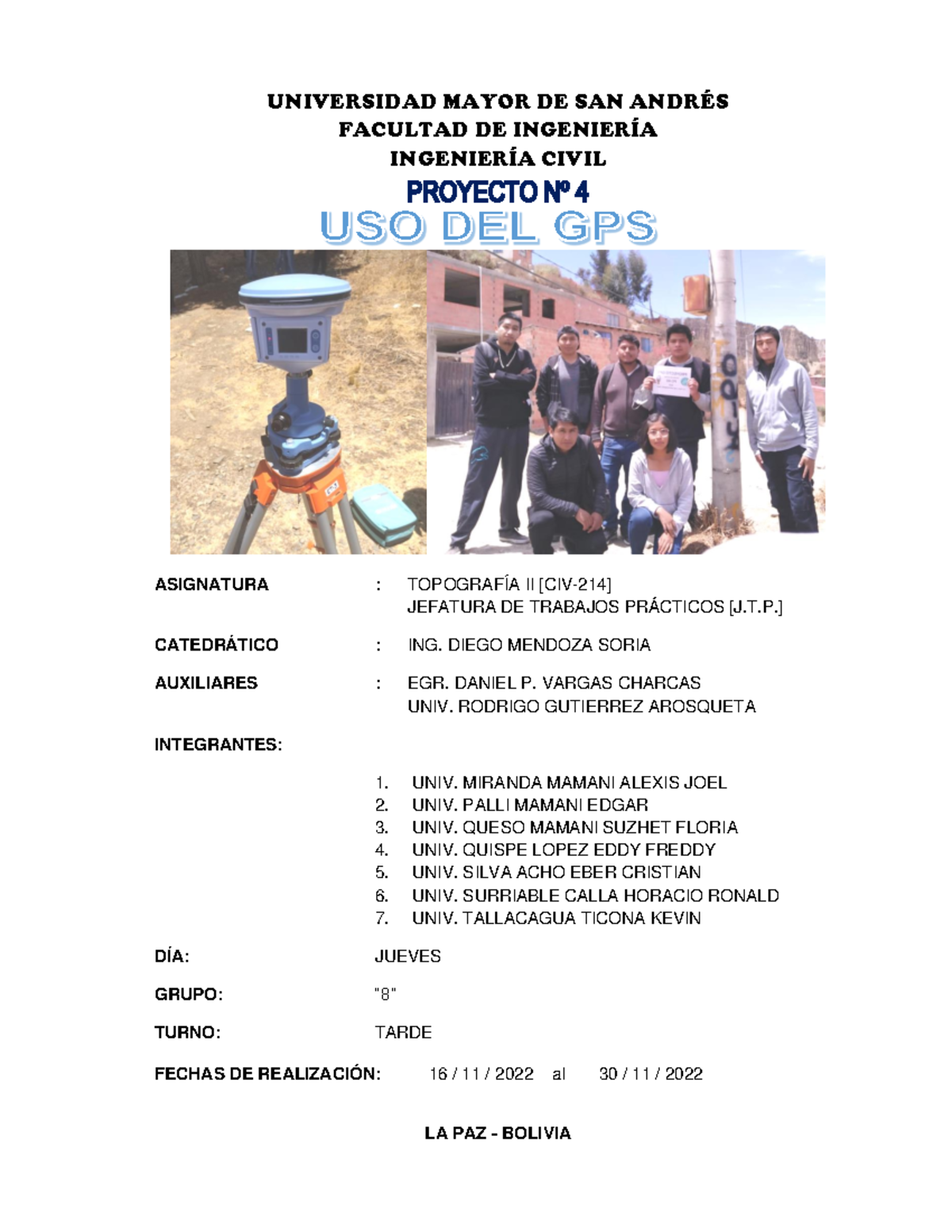 Proyecto GPS G-8 - BJHHHHHHHSAHJSHAJBHBHBDHSBH - UNIVERSIDAD MAYOR DE SAN ANDRÉS FACULTAD DE ...