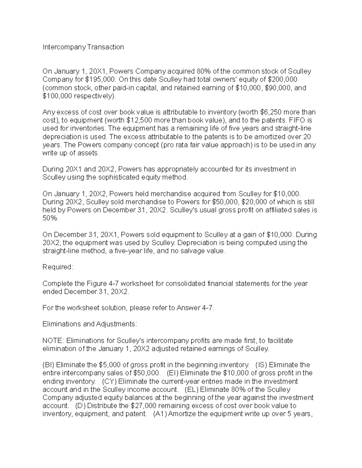 Intercompany Transaction B5 - Intercompany Transaction On January 1 ...