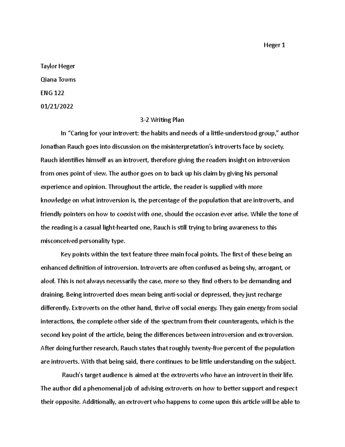 ENG 122 3-2 Writing Plan - Heger 1 Taylor Heger Qiana Towns ENG 122 01 ...