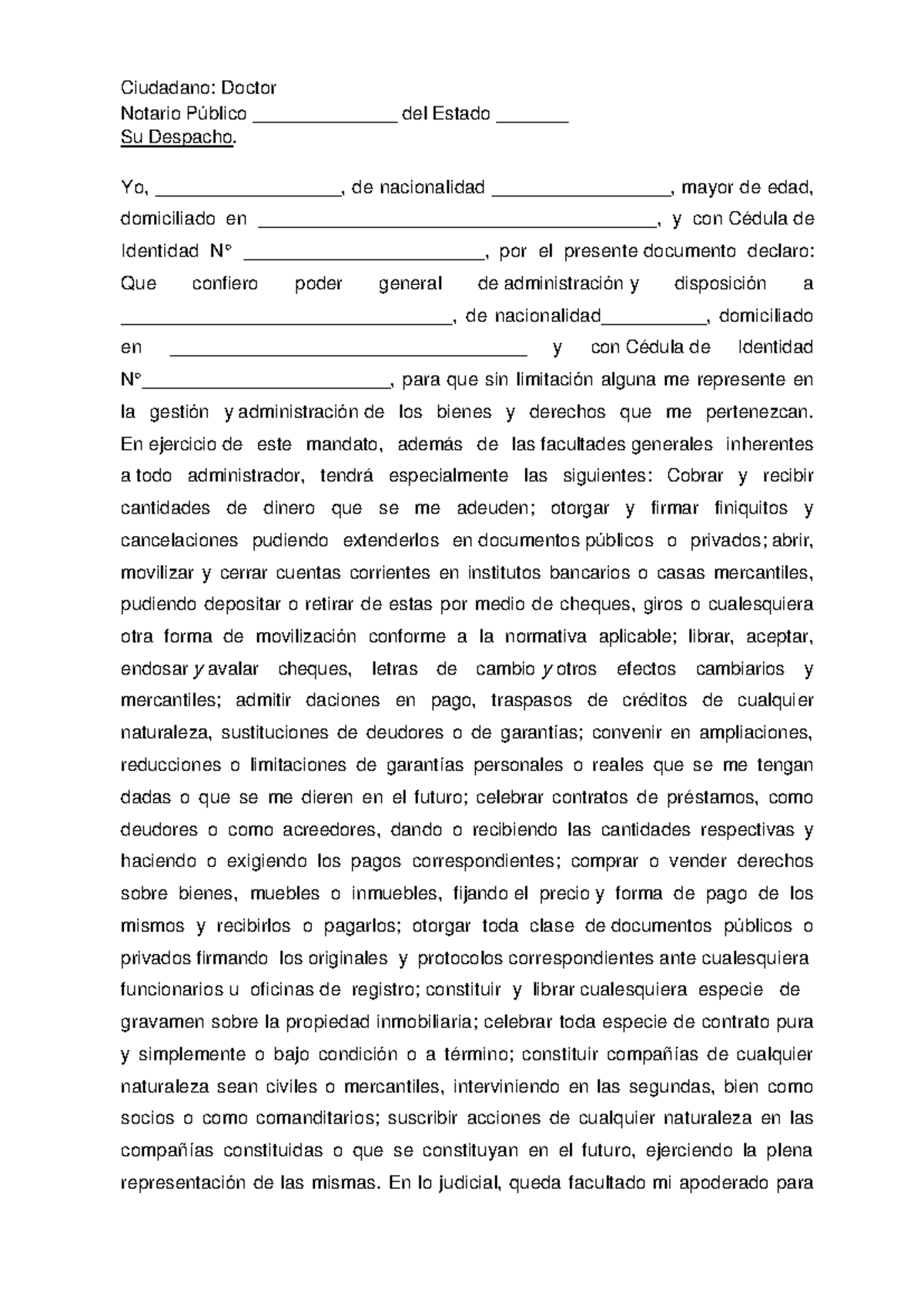 Modelo Poder General de Administracion - Ciudadano: Doctor Notario ...