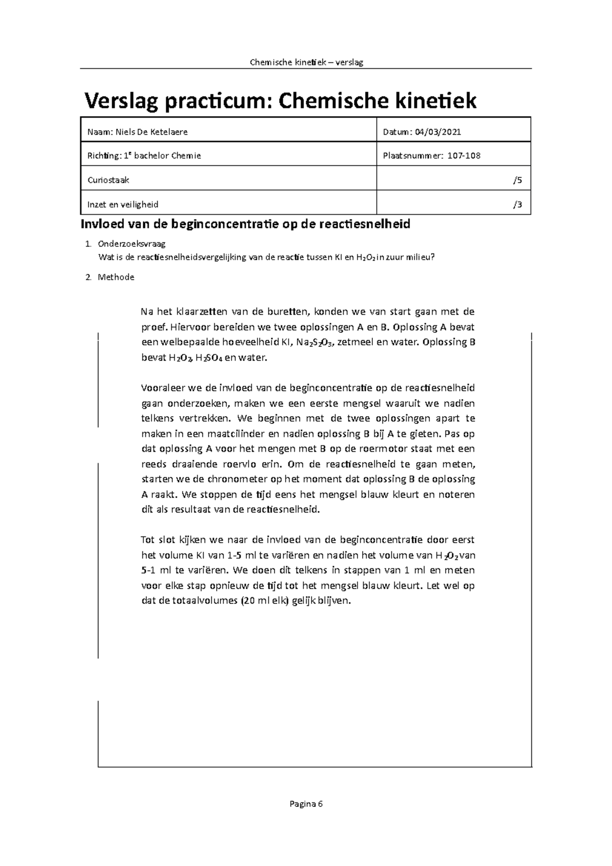 Verslagkinetiek - heel mooi - Verslag practicum: Chemische kinetiek ...
