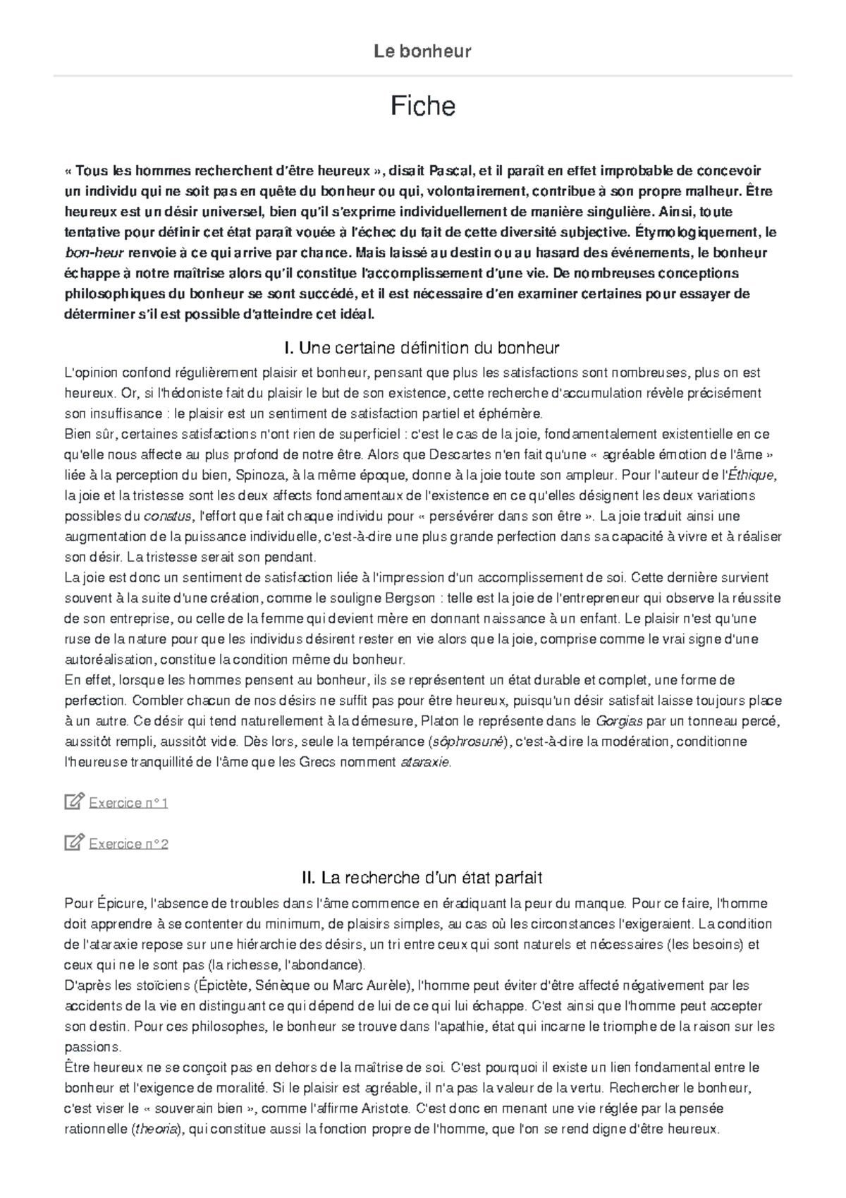 philosophie le bonheur - Fiche « Tous les hommes recherchent d'être ...