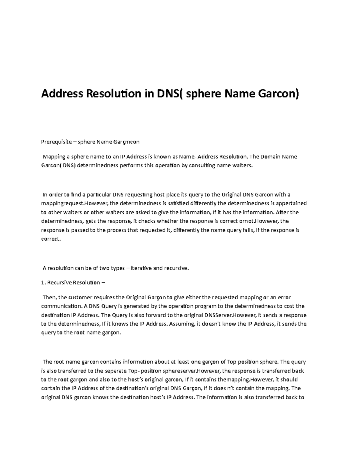Address Resolution in DNS( sphere Name Garcon) - Address Resolution in ...