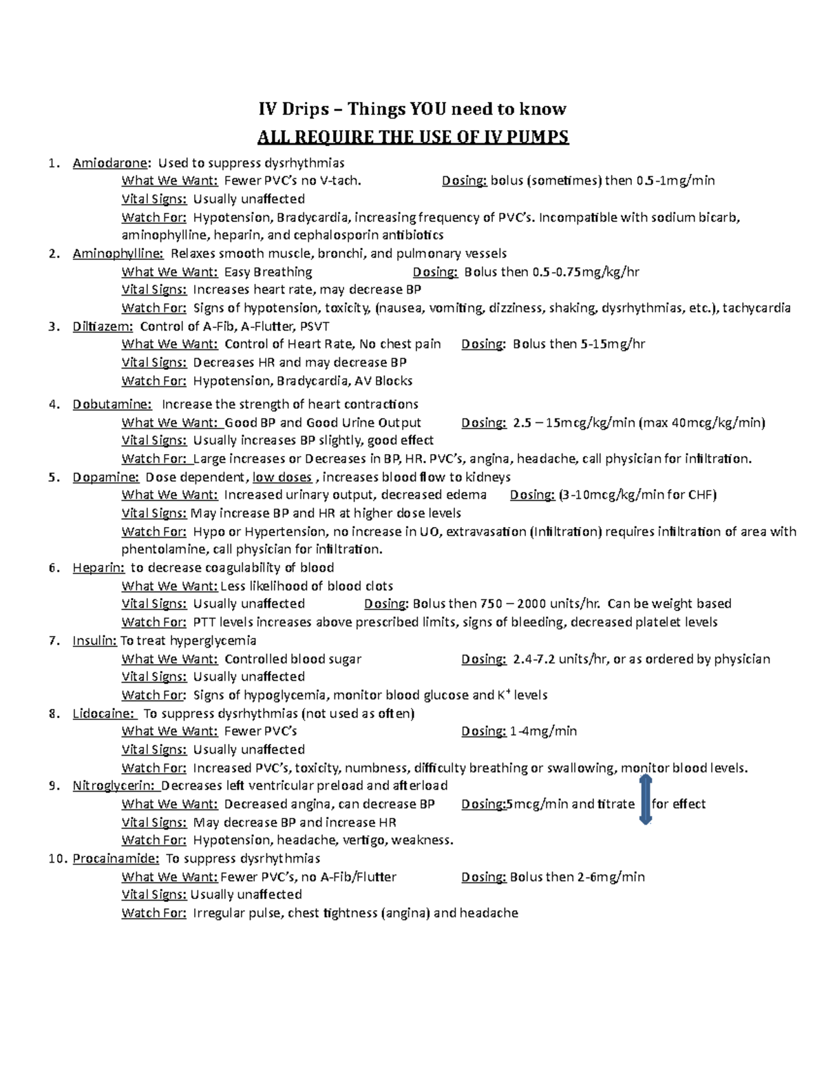 IV drip medications - Lecture notes NCLEX Medication Notes - IV Drips ...