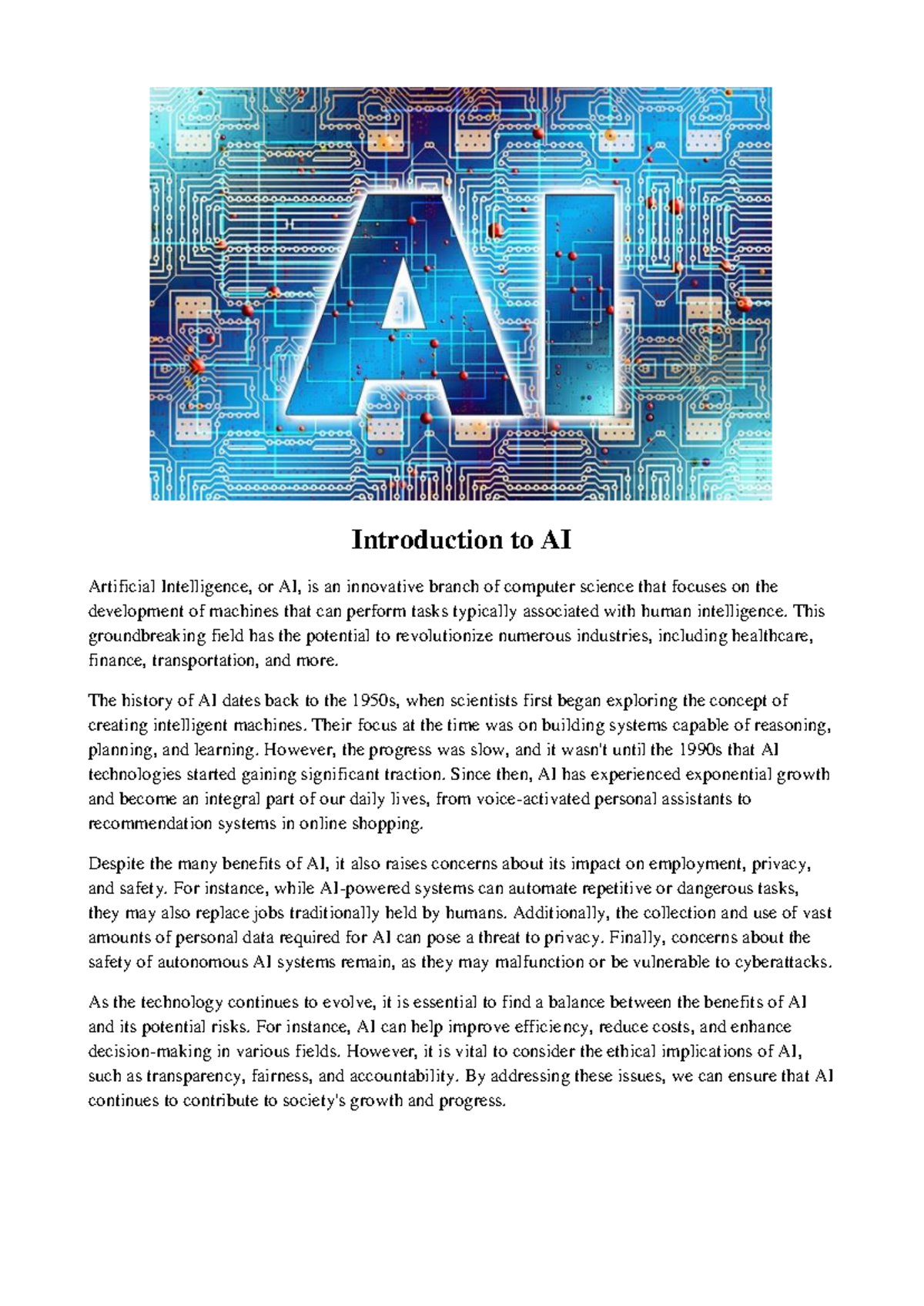 Introduction to AI - final project - Introduction to AI Artificial ...