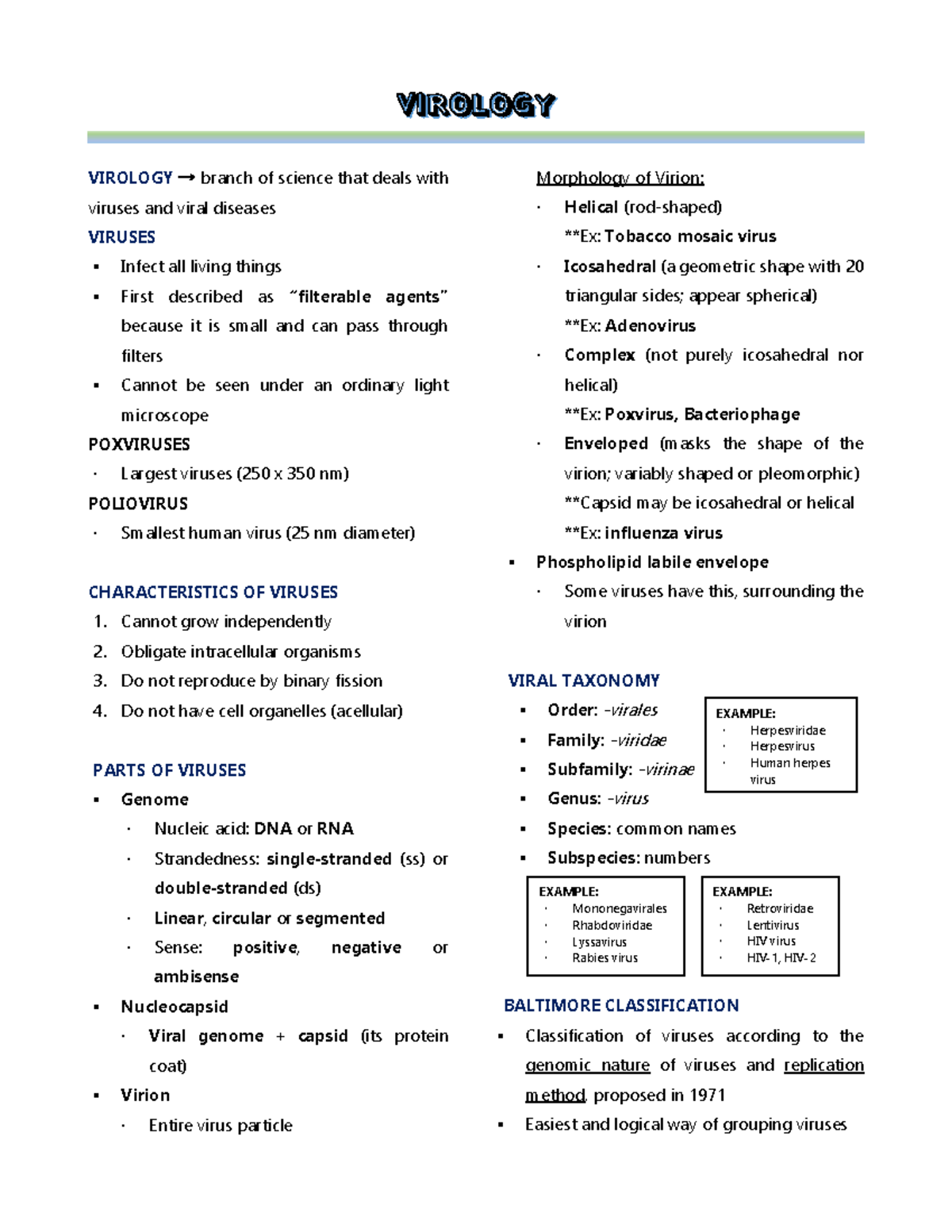 MV-w7 - Virology Lecture Notes - VIROLOGY VIROLOGY → branch of science ...