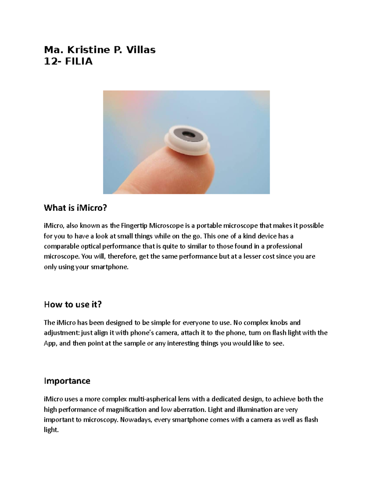 E- Portfolio - Ma. Kristine P. Villas 12- FILIA What is iMicro? iMicro ...