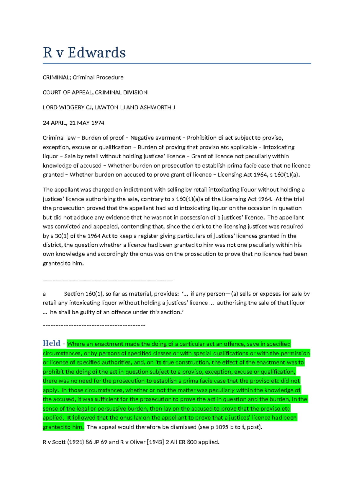 R v Edwards - FULL CASE - R v Edwards CRIMINAL; Criminal Procedure ...