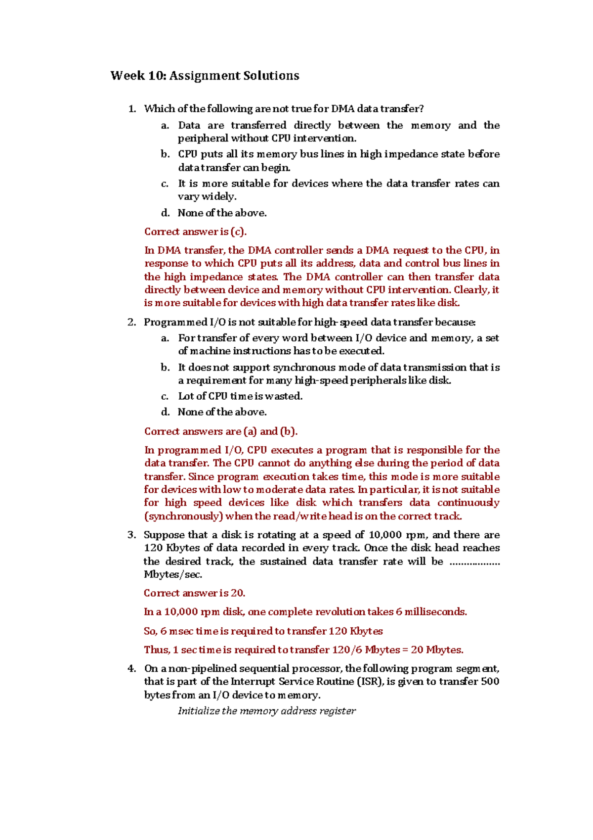 Nptel Assignment- Solution-WEEK10 - computer organization - Studocu