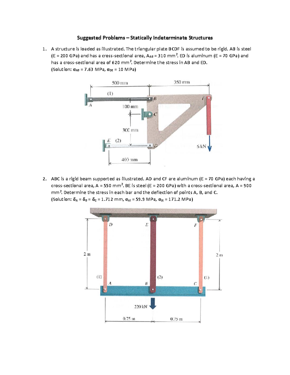 Section 4.4 Statically Indeterminate Structures - Suggested Problems ...