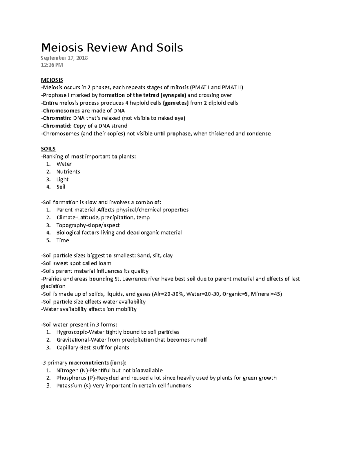Meiosis Review And Soils - Meiosis Review And Soils September 17, 2018 ...