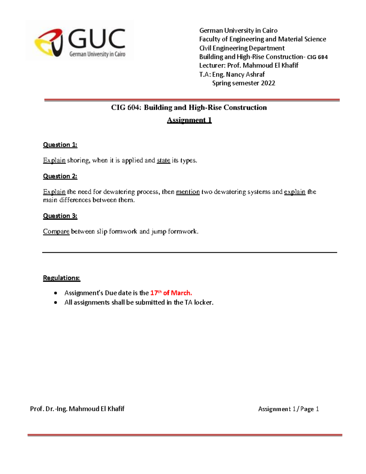 Assignment 1 dfsfds sa dsa d sa d as - German University in Cairo ...