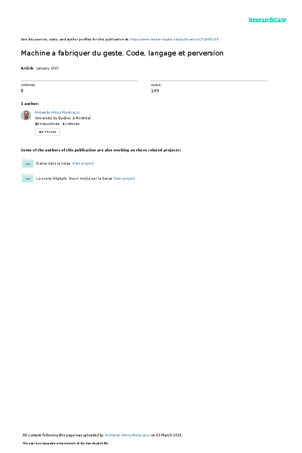 Machine à fabriquer du geste - Technèmes - See discussions, stats, and ...