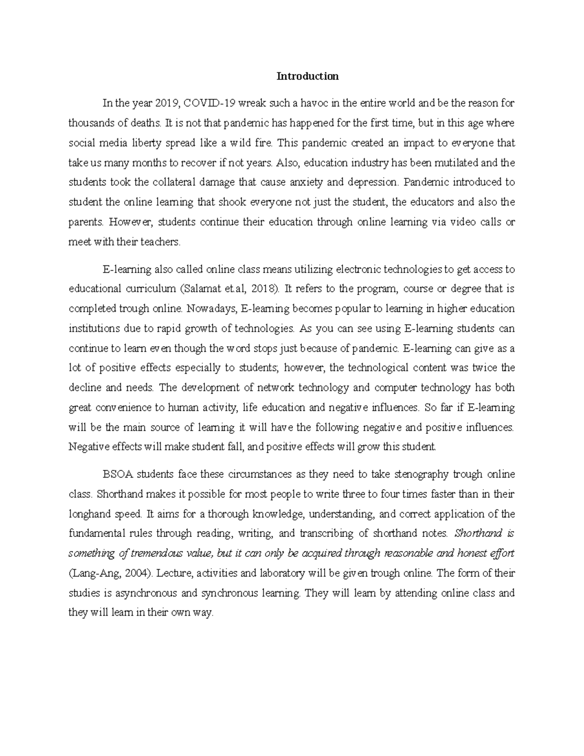 Introduction of the study - Introduction In the year 2019, COVID-19 ...