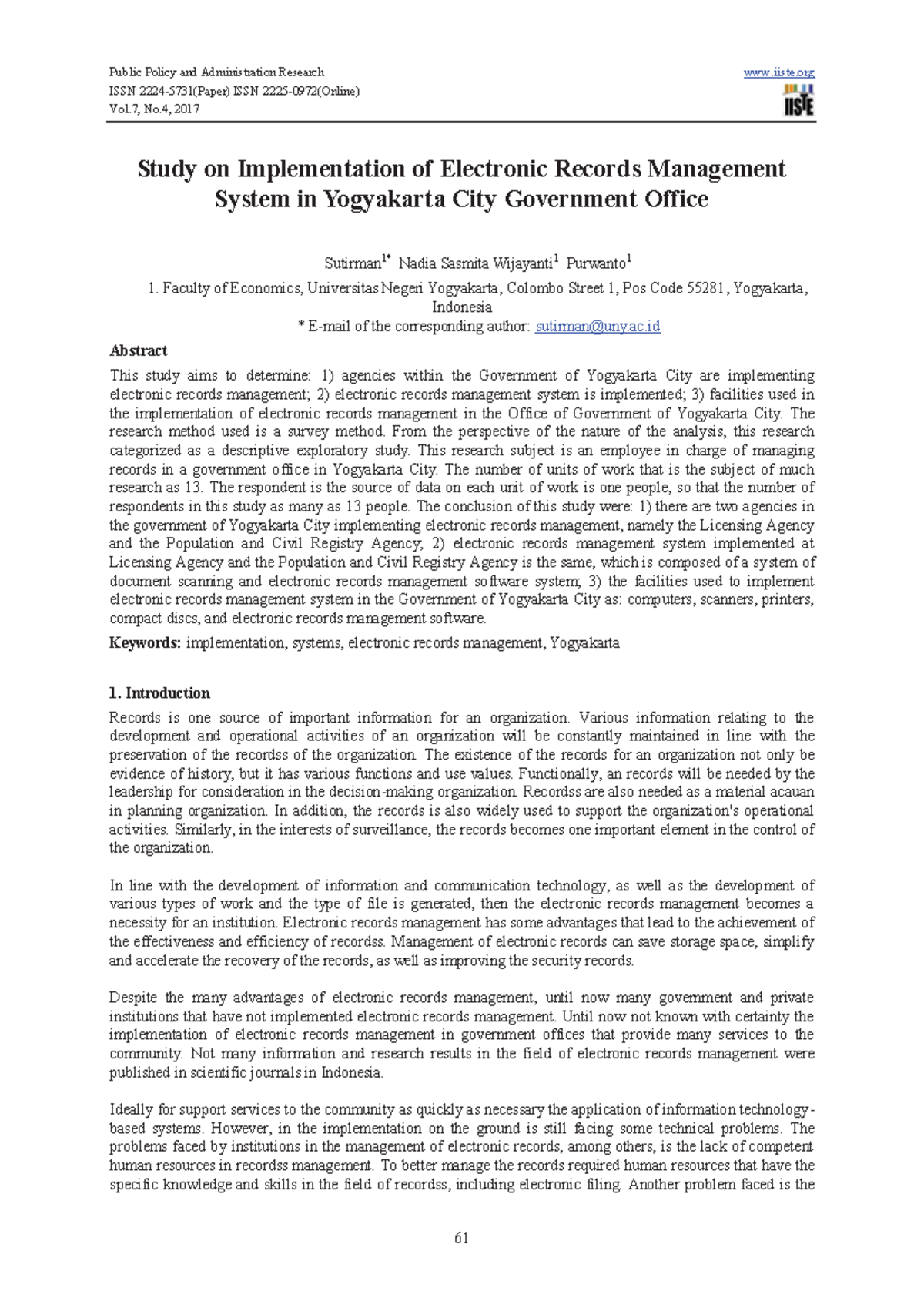 Study on Implementation of Electronic Records Management 240422 - ISSN ...
