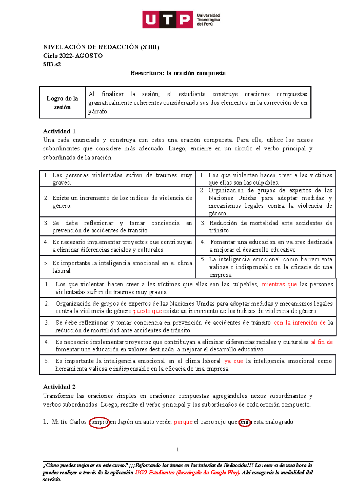 0001 S03.s2 - La oración compuesta (material de actividades) (1 ...
