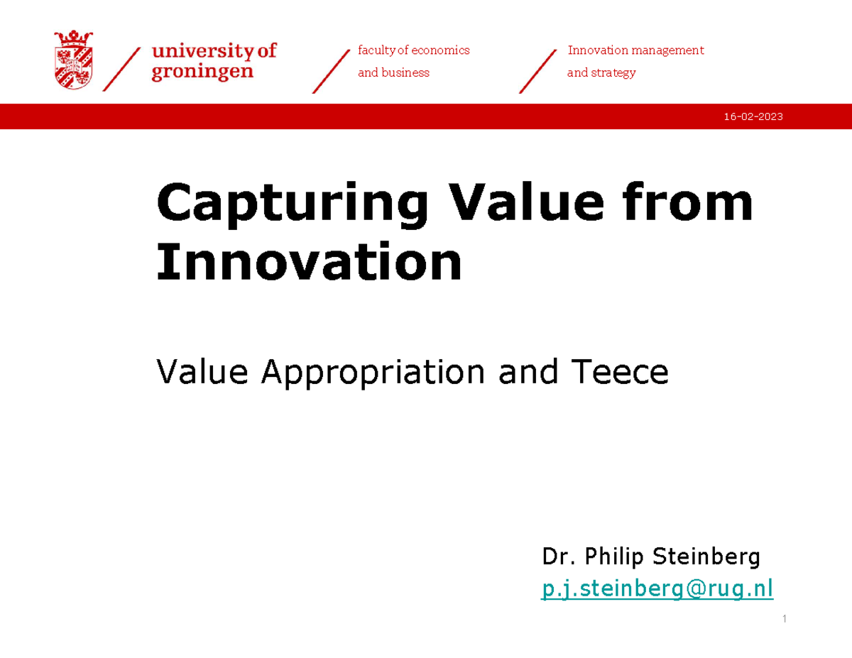 slides Lecture 2 - and business and strategy 16-02- Capturing Value ...