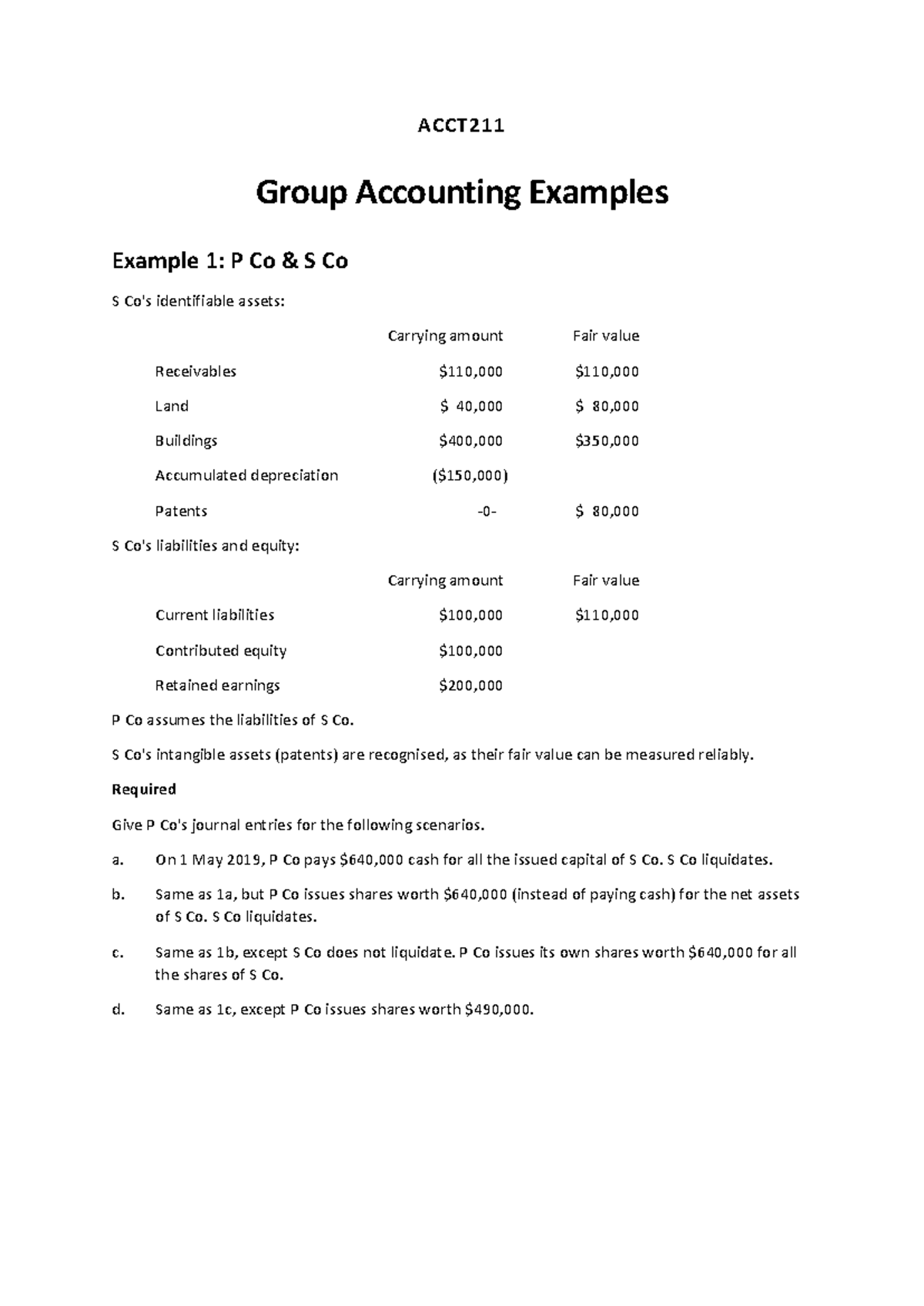 Consolidations Class examples 2021 - ACCT Group Accounting Examples ...