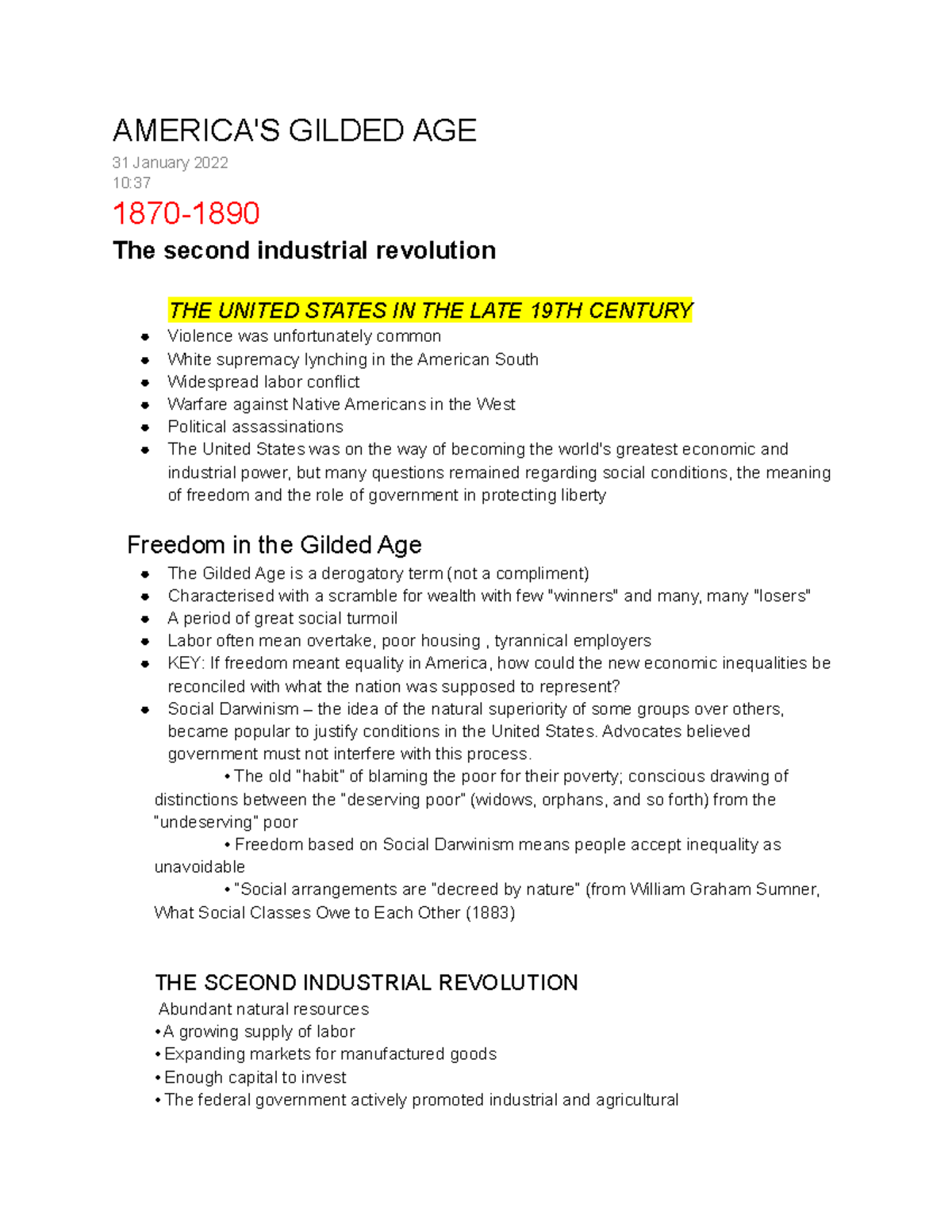 America'S Gilded AGE - History notes for 1865 to the present by ...