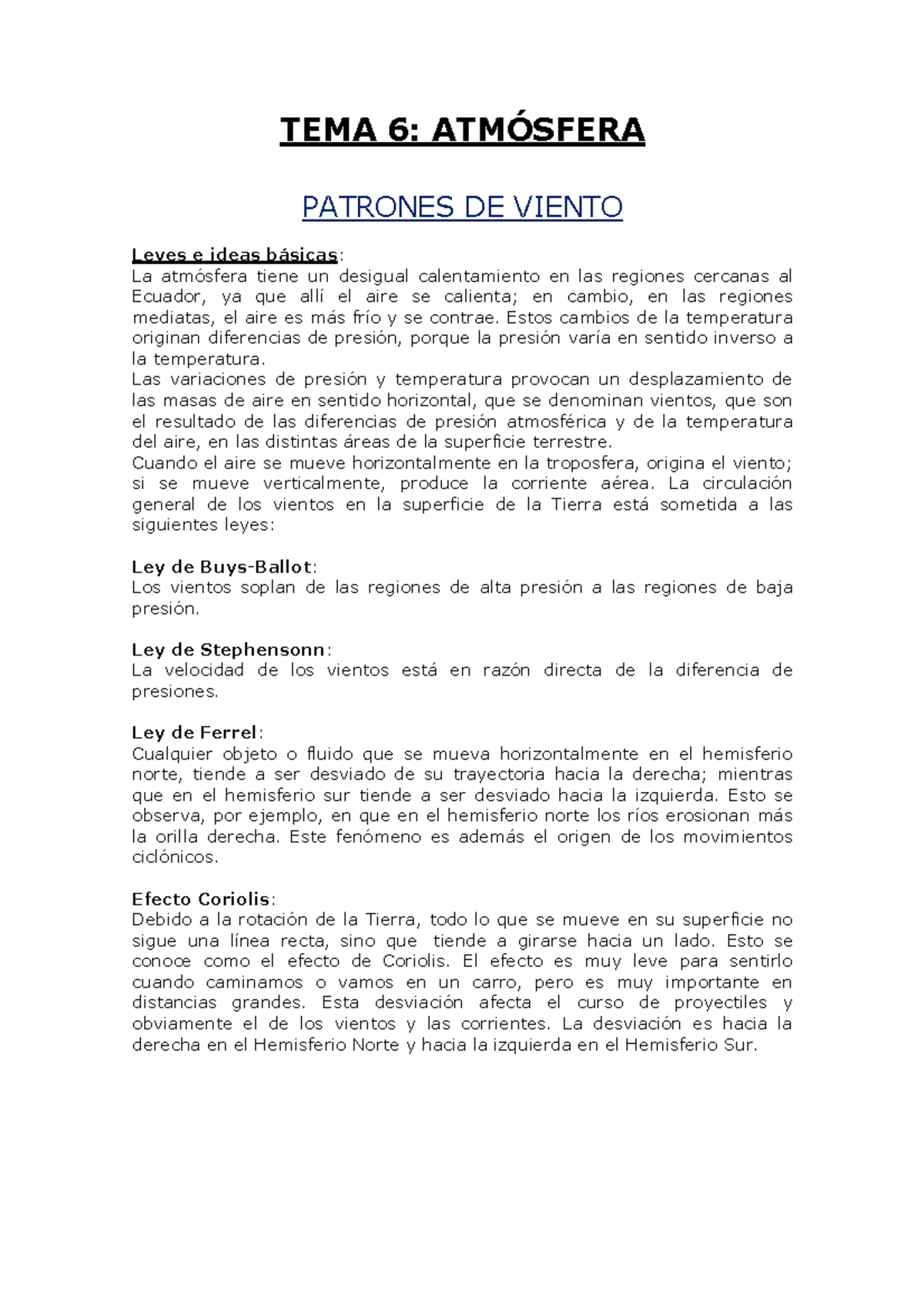 TEMA 06: ATMÓSFERA - TEMA 6: PATRONES DE VIENTO Leyes e ideas La tiene ...