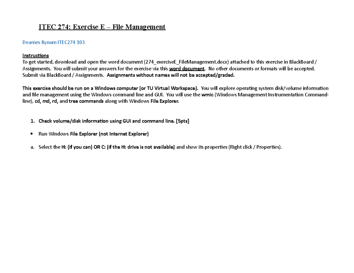 274 exercise E File Management 2 - ITEC 274: Exercise E – File Management Deames Bynum ITEC274 ...