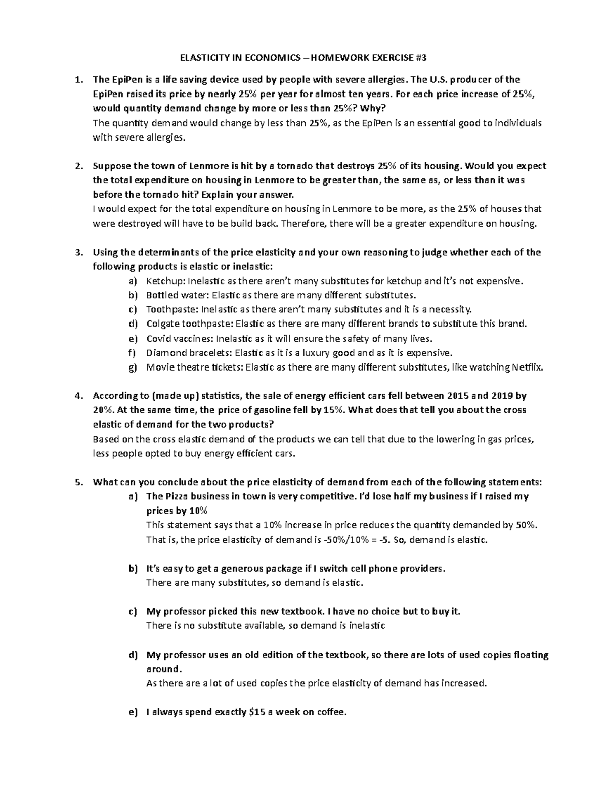 2021-SS242- Elasticity IN Economics HW - ELASTICITY IN ECONOMICS ...