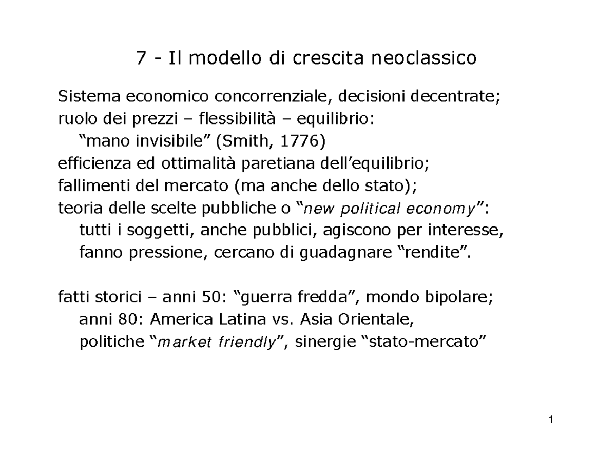 Modello neoclassico dell'economia - 7 - Il modello di crescita ...