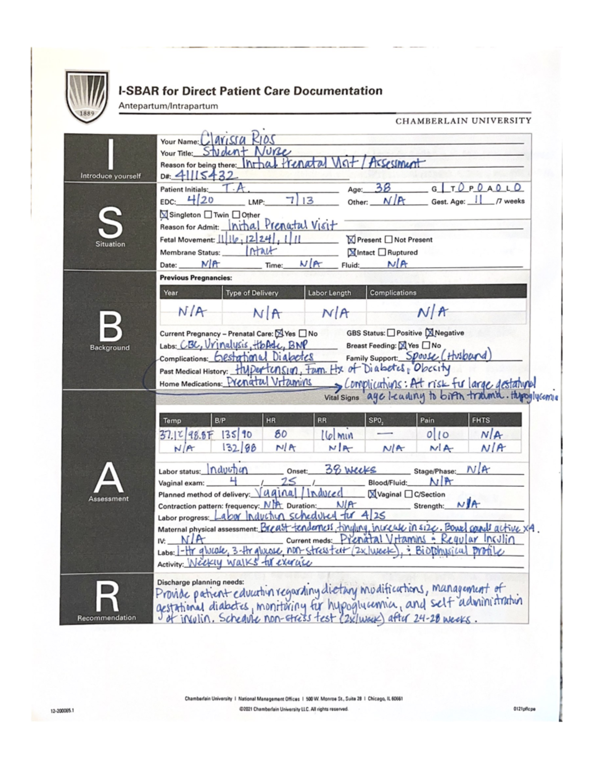 Isbar gestation diabetes - for Direct Patient Care Documentation 1889 ...