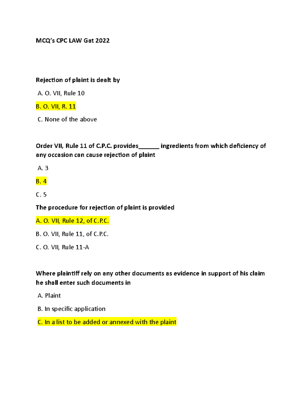 LAW Gat CPC - Civil Procedure Code Mcqs 2021 - MCQ’s CPC LAW Gat 2022 ...