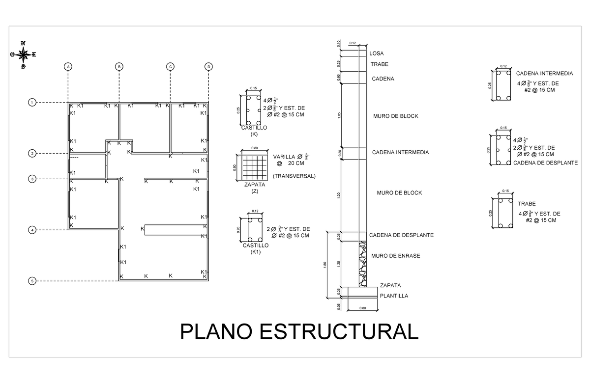 Plano de estructura-Presentación 1 - 1 2 3 4 5 A B C D CADENA DE ...