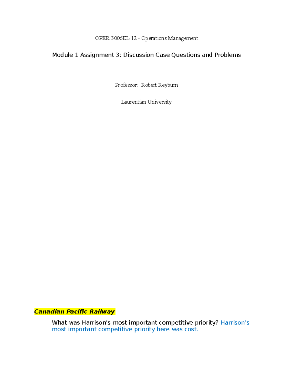 OPER 3006EL 12 - Operations Management - OPER 3006EL 12 - Operations Management Module 1 ...