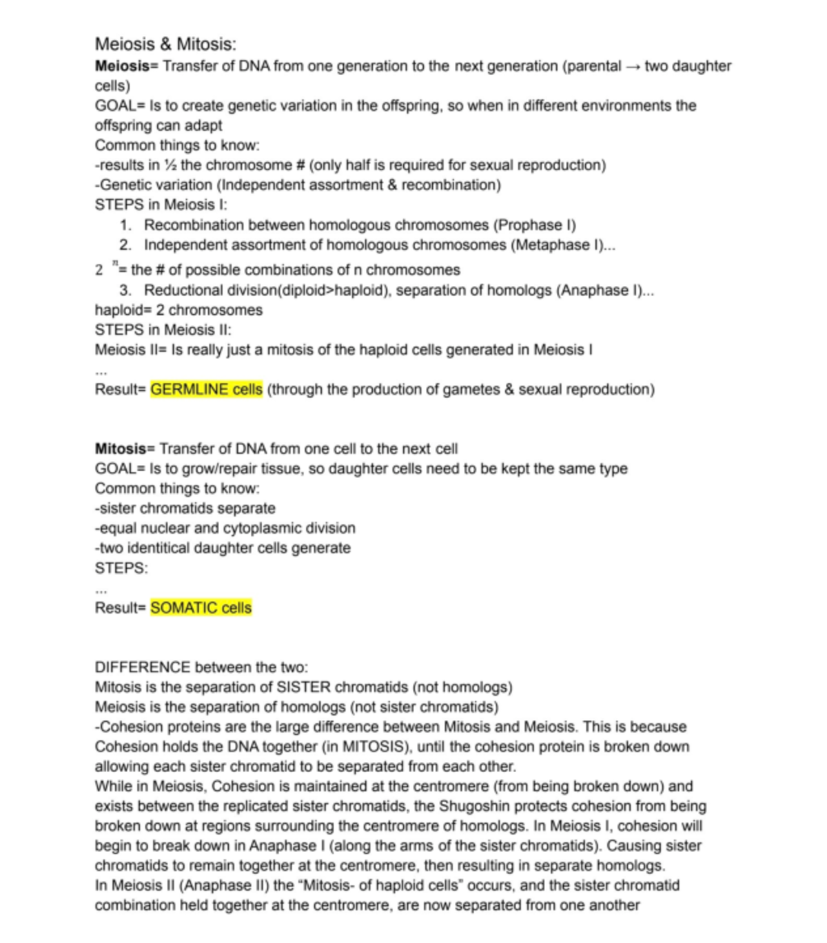 Chapter Notes 7 - Mitosis, Meiosis, and probabilities. - BIO 375 - Studocu