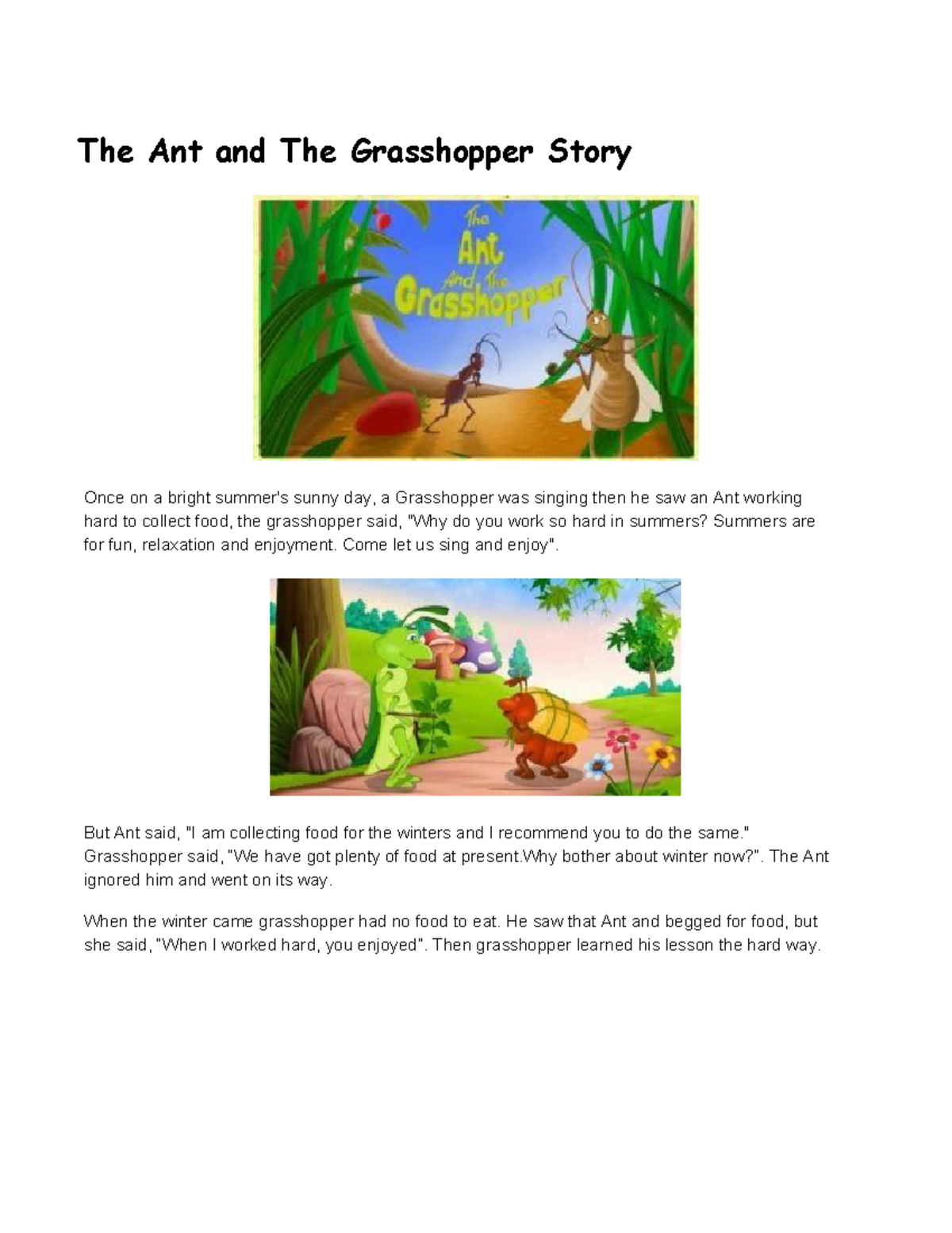 The ant and the grasshopper pdf - The Ant and The Grasshopper Story Once on a bright summer's ...