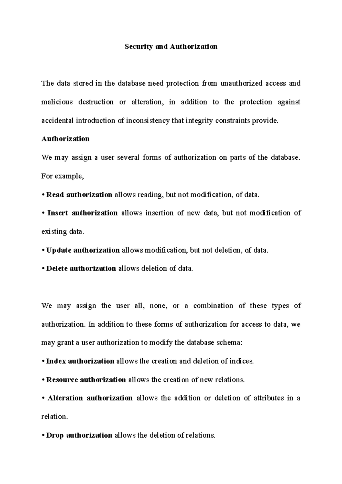 Authorization unit 5 - Security and Authorization The data stored in ...