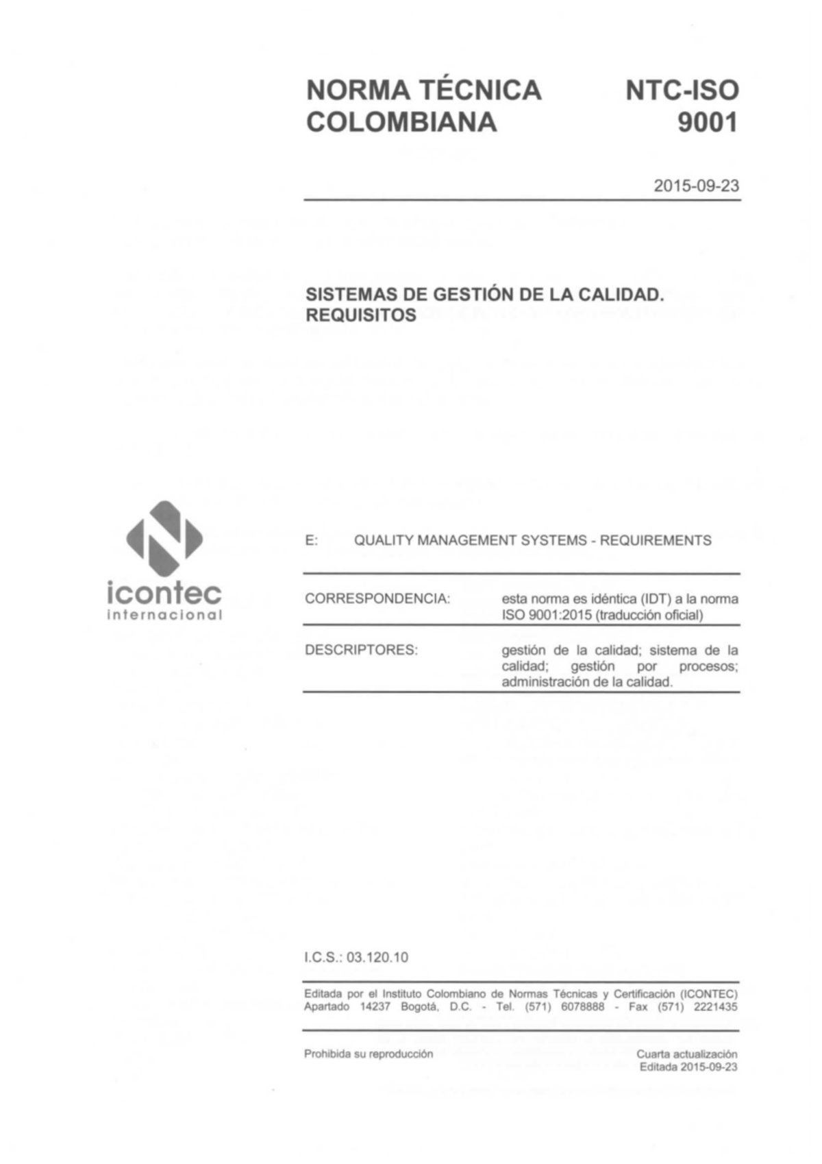 Norma ISO 9001 2015 - Conceptualización y Legislación de la Seguridad y ...