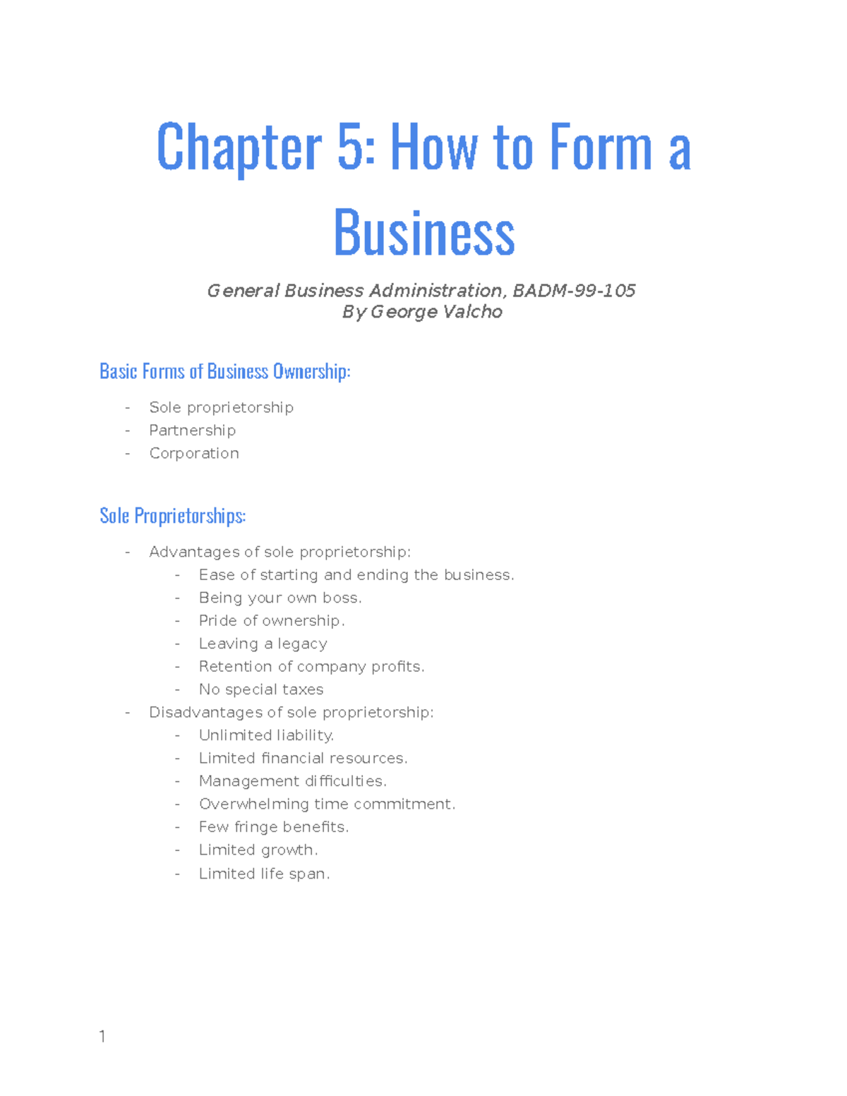 BADM Chapter 5 How to Form a Business-2 - Chapter 5: How to Form a ...