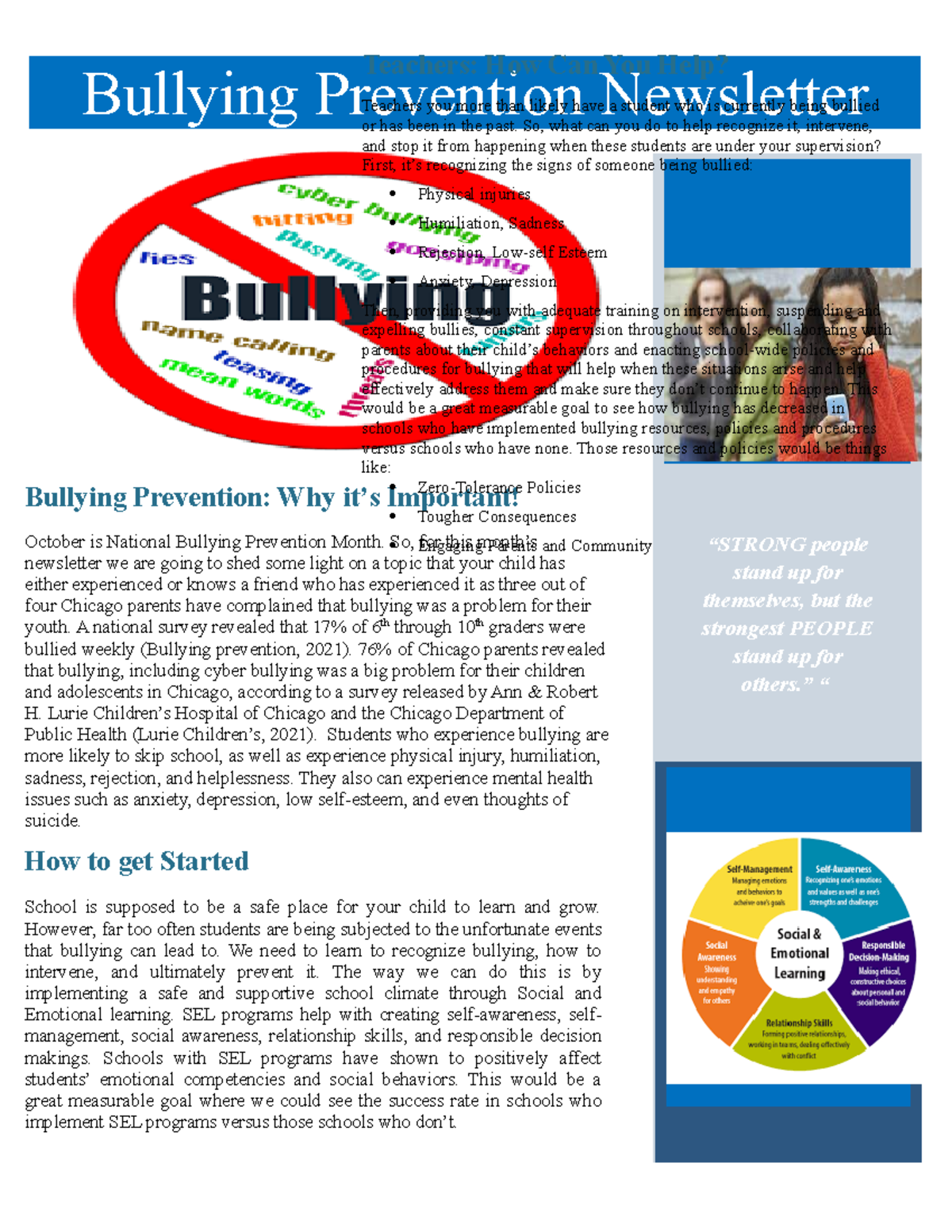CHE 300 Milestone 3 Epidemiology - Bullying Prevention Newsletter ...