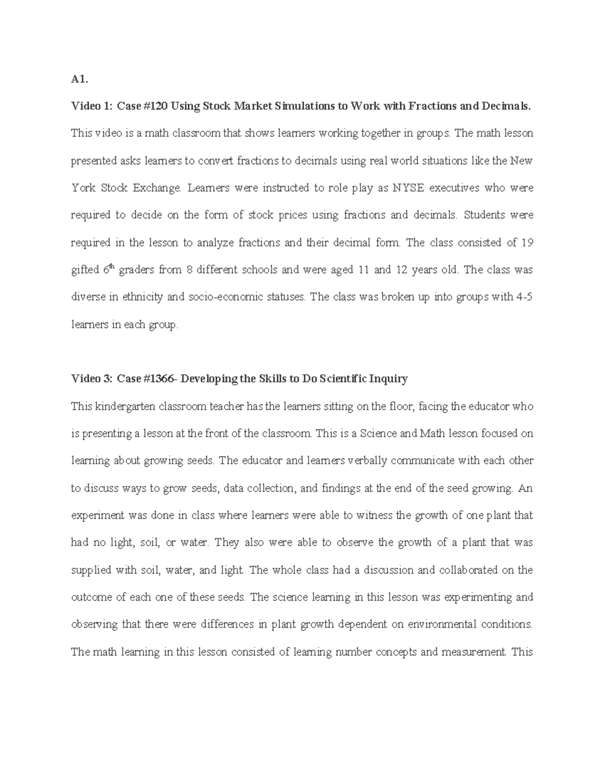 D093 Task 03 - Task 3 - A1. Video 1: Case #120 Using Stock Market Simulations to Work with ...