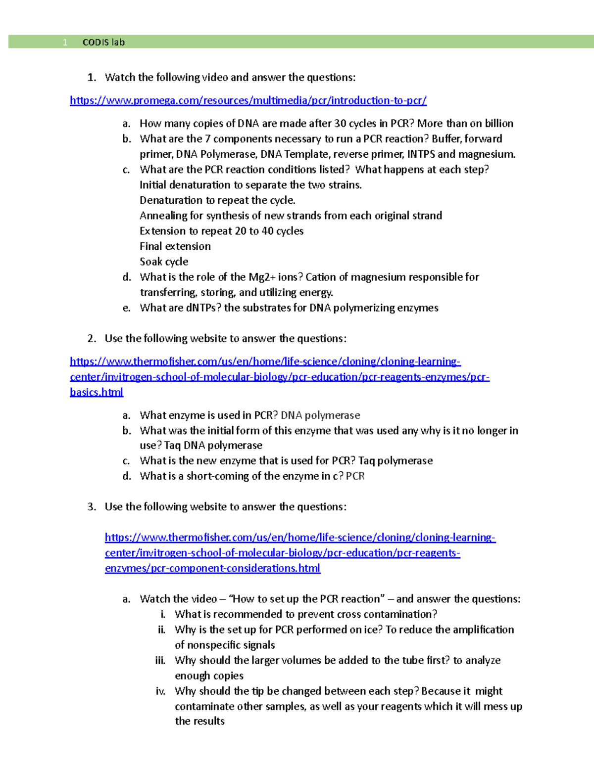 Codis lab - aaaaaaaaaaa - Watch the following video and answer the ...