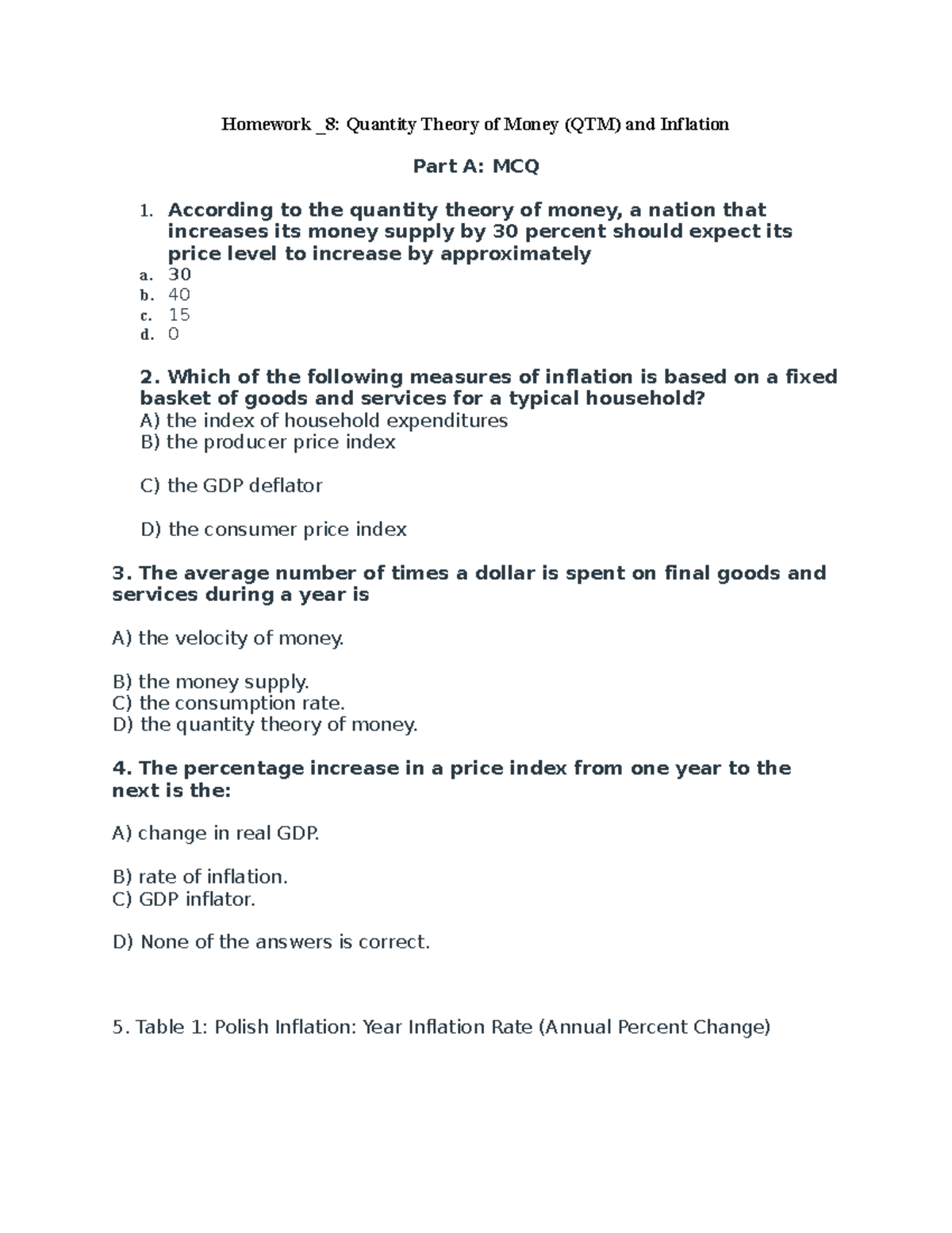 Homework 8 QTM and inflation - Homework _8: Quantity Theory of Money ...