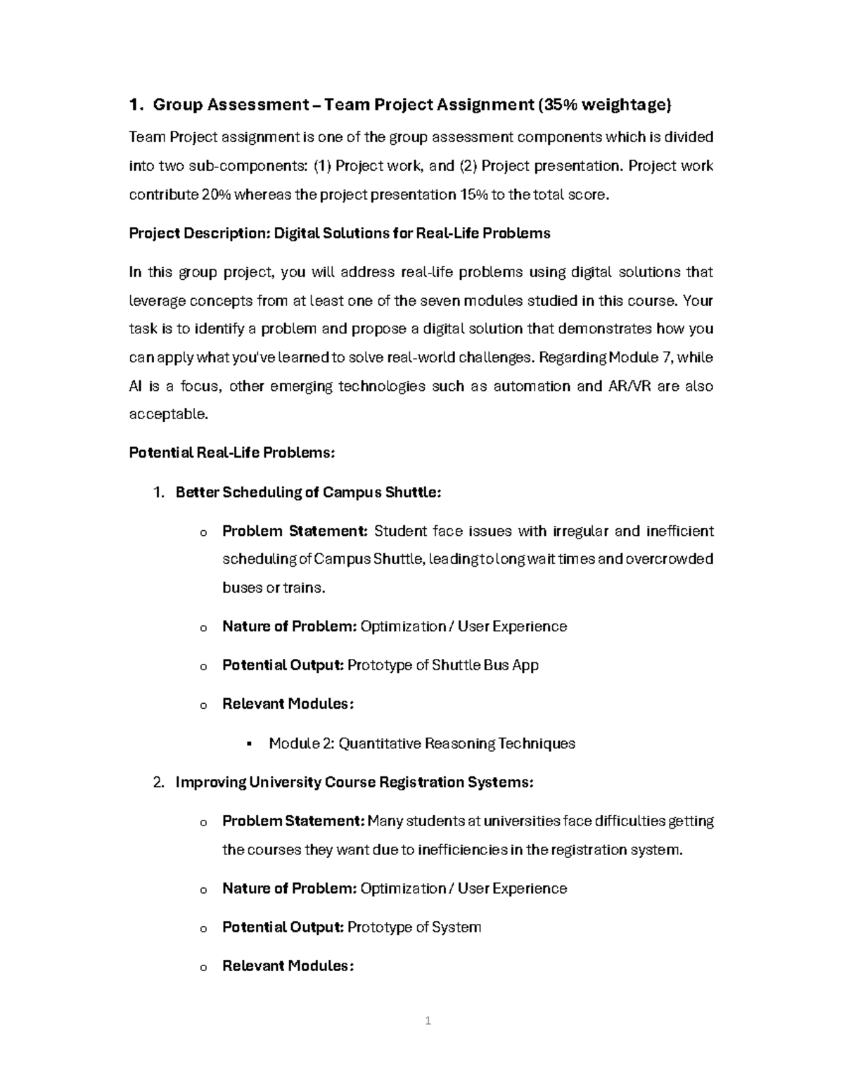 CC0002 Project Details - 1. Group Assessment – Team Project Assignment ...