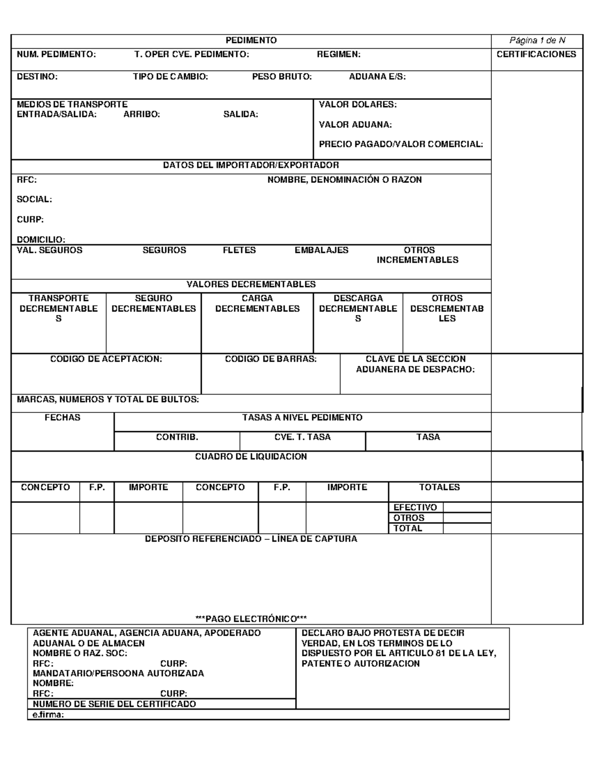 Pedimento - AGENTE ADUANAL, AGENCIA ADUANA, APODERADO ADUANAL O DE ...