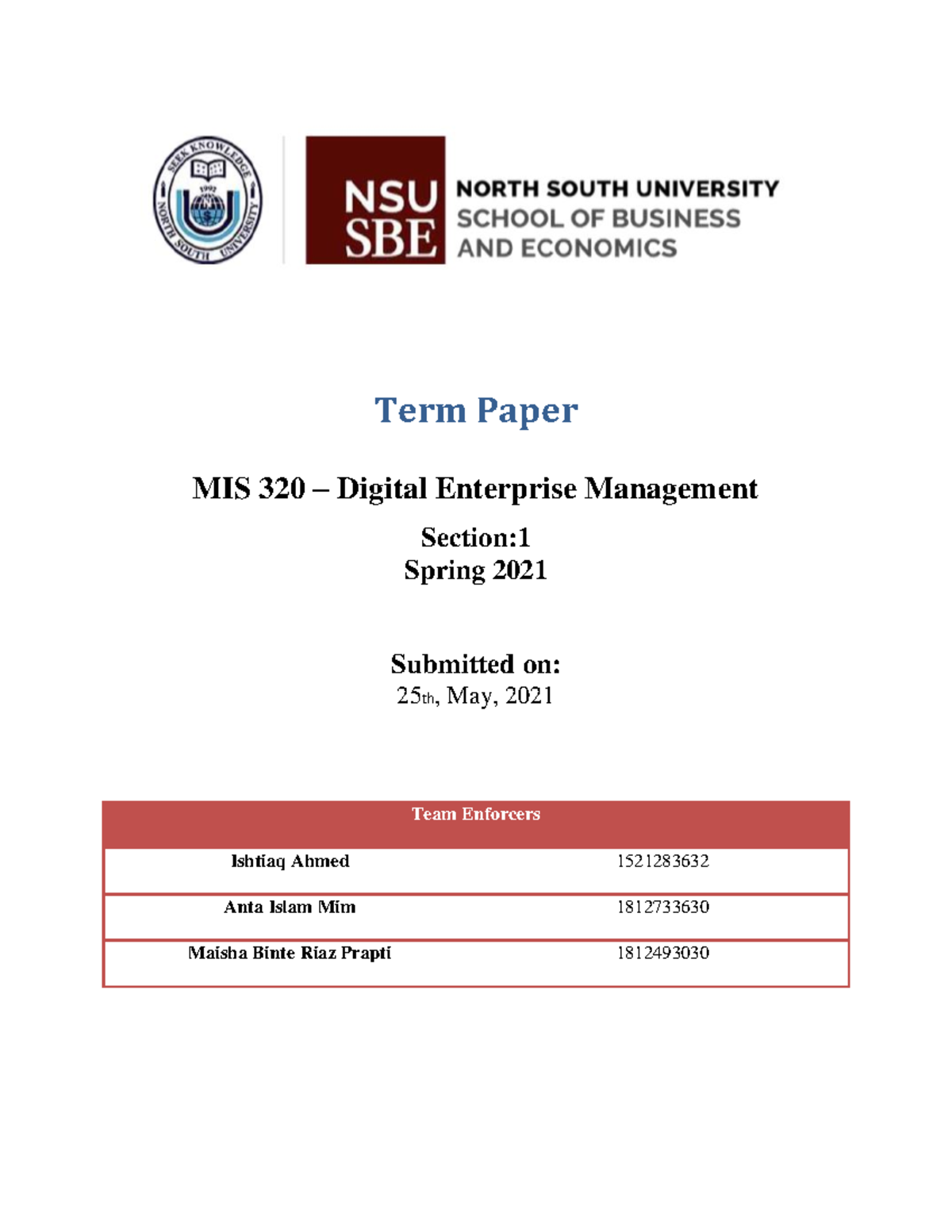320 Term Paper Team Enfocers 1 - Term Paper MIS 320 – Digital ...