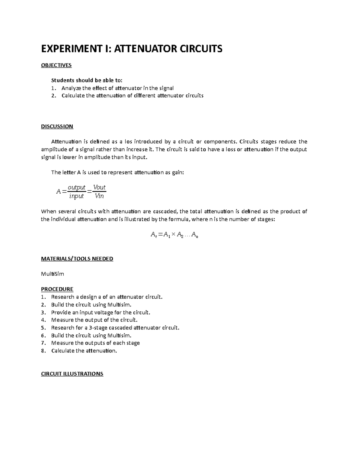 Principles of Communication Experiments - EXPERIMENT I: ATTENUATOR ...