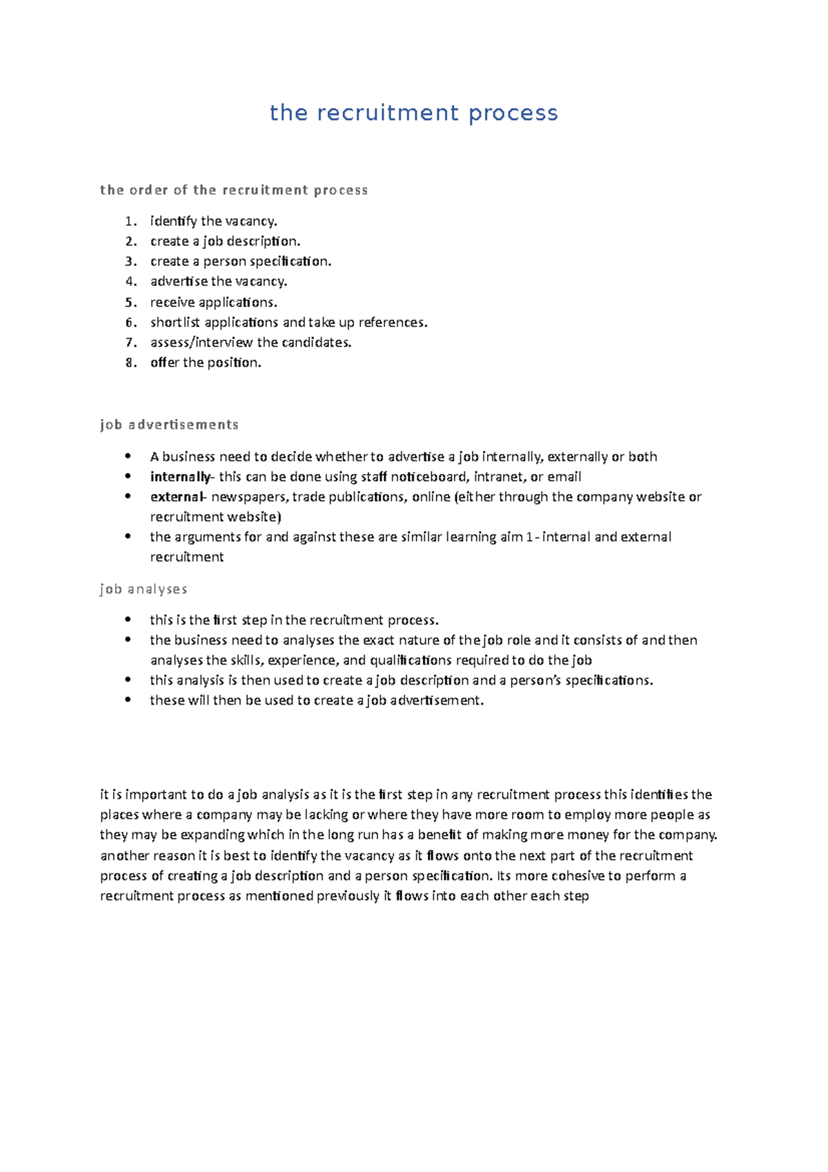 The recruitment process - the recruitment process the order of the ...