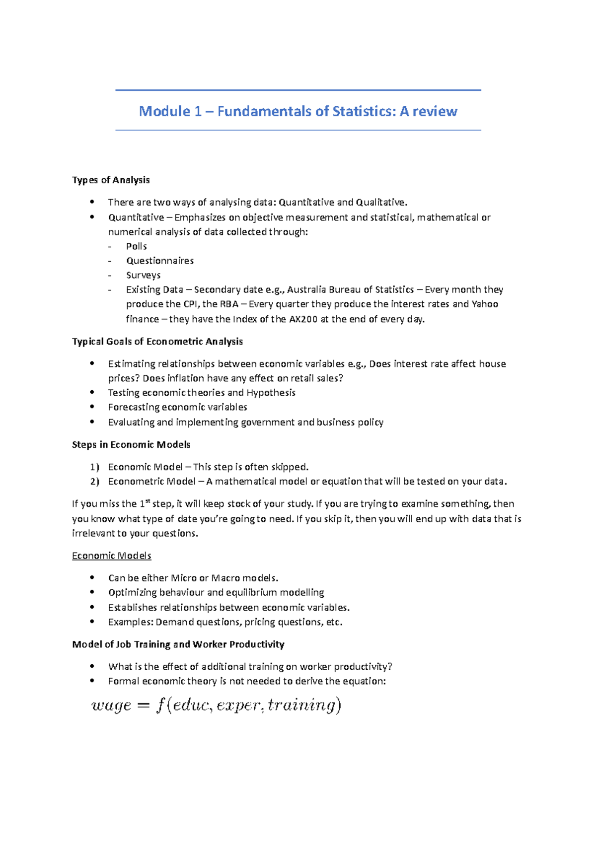 Module 1 - Summary based on Lecture video - Module 1 – Fundamentals of ...