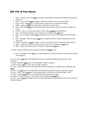 BIO 110L Root Words Assignment #1 - BIO 110L #1 Root Words: hydro ...