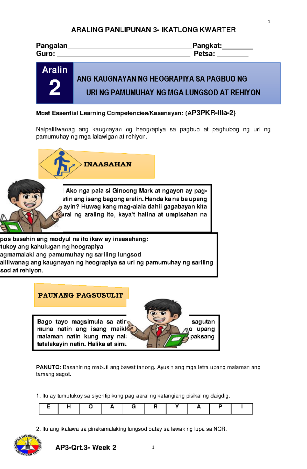 AP 3 Q3 Week 2 - Read on the notes - ARALING PANLIPUNAN 3- IKATLONG ...